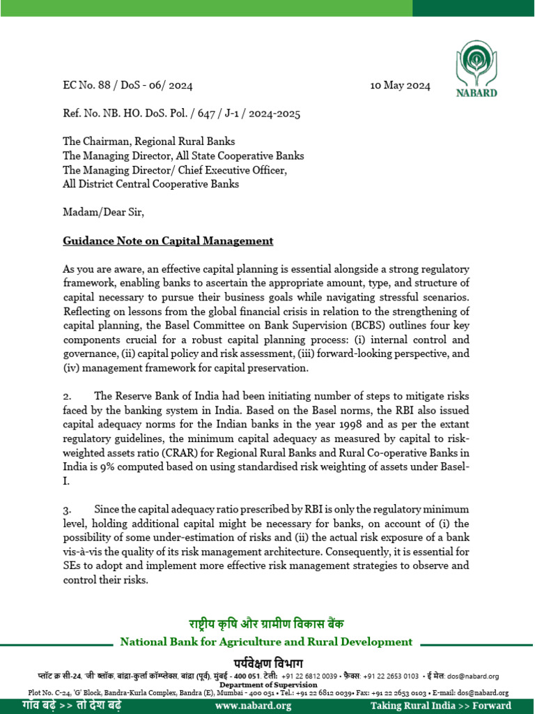 Guidance Note On Capital Management | PDF | Risk | Basel Iii