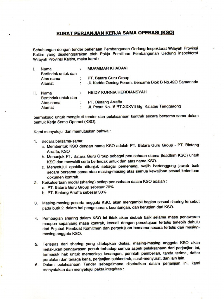 Perjanjian KSO - 1 | PDF