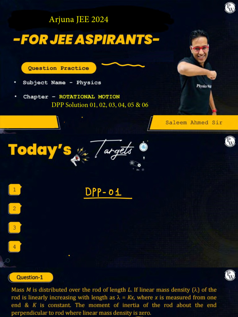 Rotational Moiton - Solution To DPP 01, 02, 03, 04, 05 & 06 - Arjuna JEE 2024 | PDF