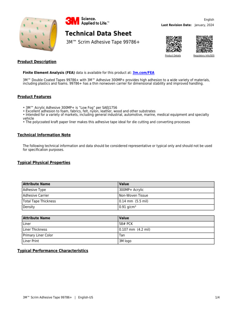 3M Scrim Adhesive Tape 99786 Plus | PDF | Legal Liability | Safety