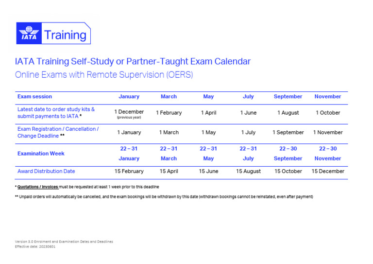 Iata Training Exam Calendar | PDF