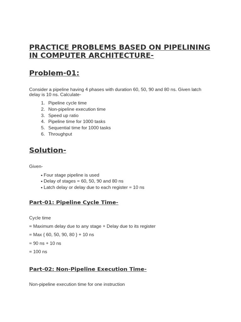 Practice Problems Based On Pipelining in Computer Architecture | PDF | Hertz | Central ...