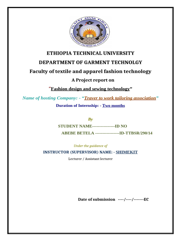 Final Updated Internship For Abebe | PDF | Sewing | Seam (Sewing)