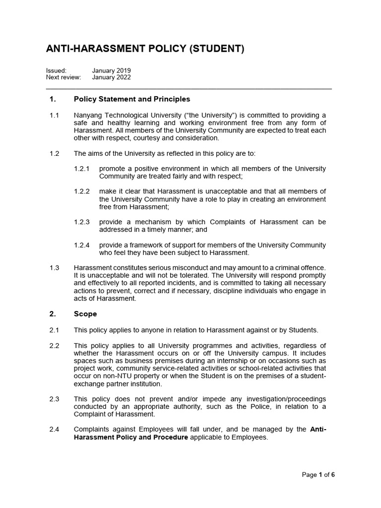 Anti-Harassment Policy | PDF | Sexual Harassment | Bullying