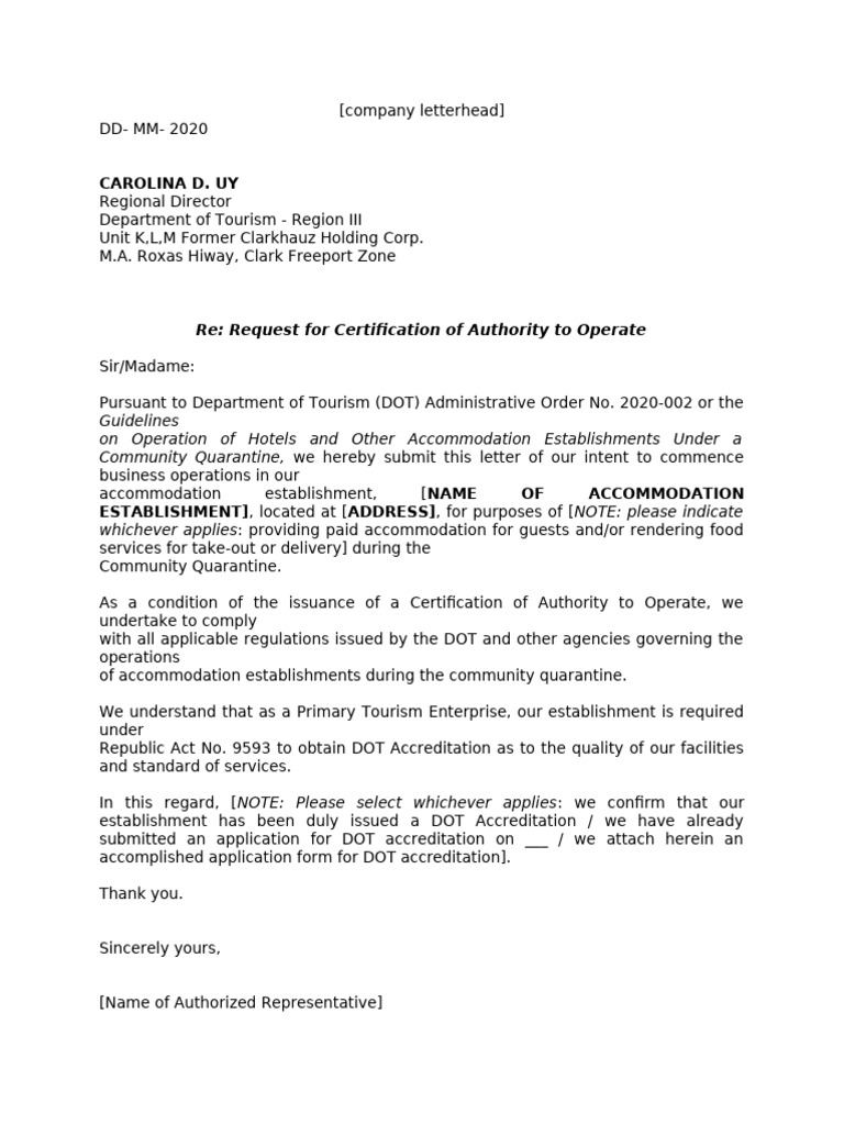 Letter of Intent To Operate Template | PDF