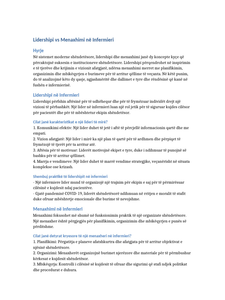 Lidershipi Vs Menaxhimi Extended | PDF