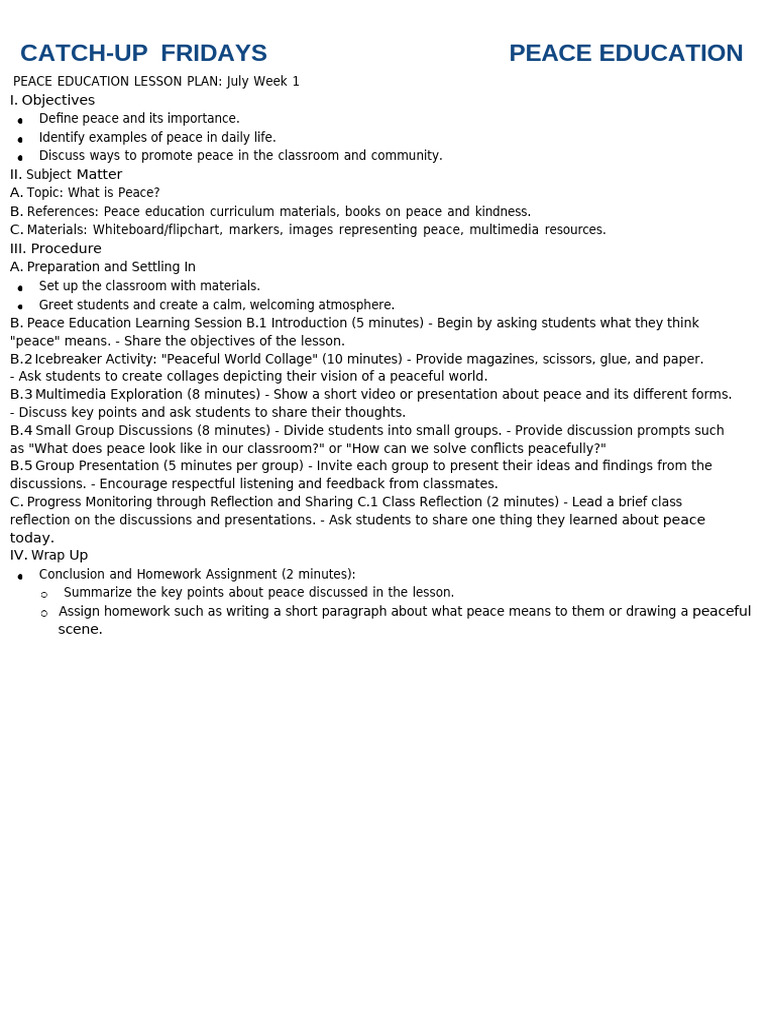 G4 PEACE EDUCATION | PDF | Mindfulness | Lesson Plan