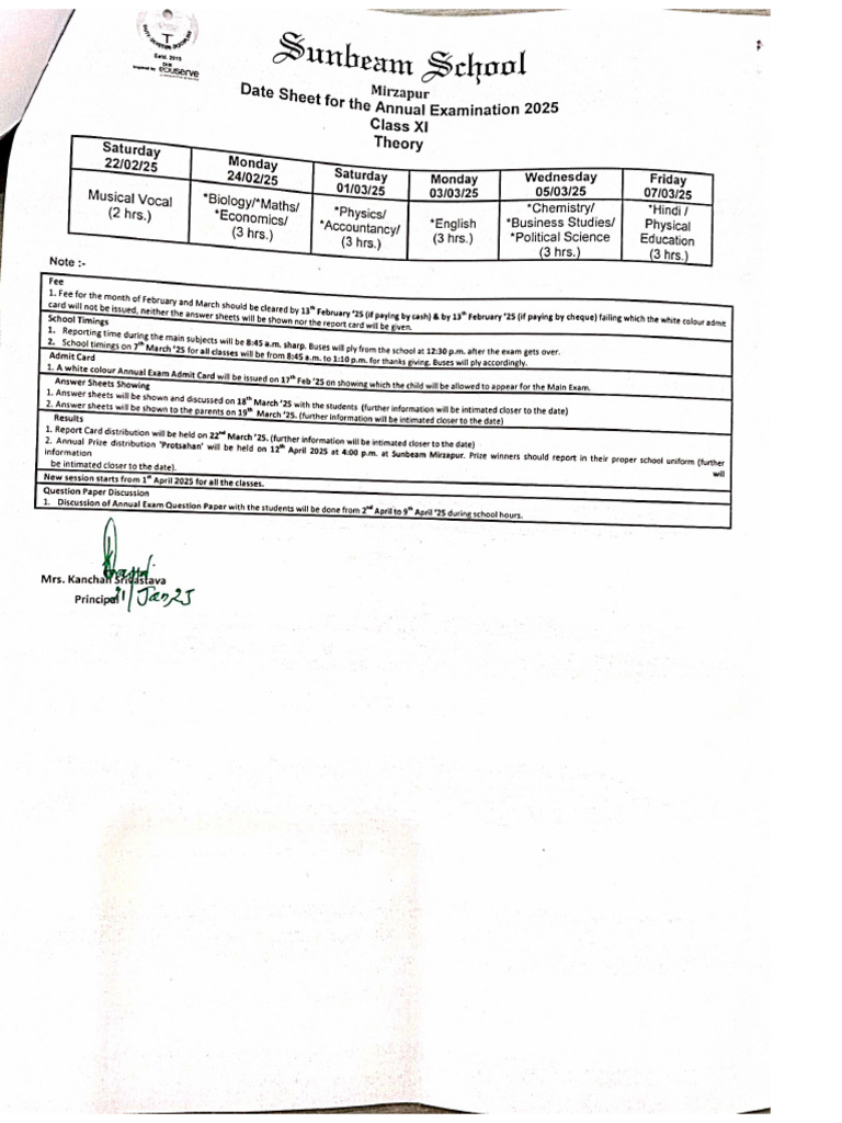 Annual Date Sheet XI only | PDF