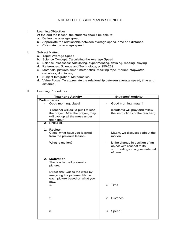 Science Lesson Plan: Average Speed | PDF | Speed | Length