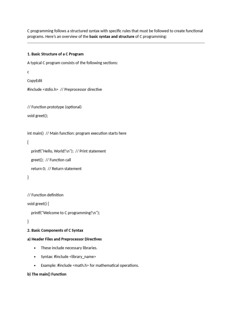 C Programming - Basic Syntax and Structure | PDF | C (Programming ... C Programming - Basic Syntax and Structure | PDF | C (Programming ...