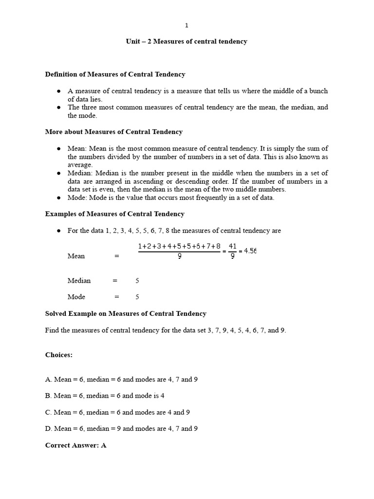 Measures of Central Tendency Explained | PDF | Linear Regression ...