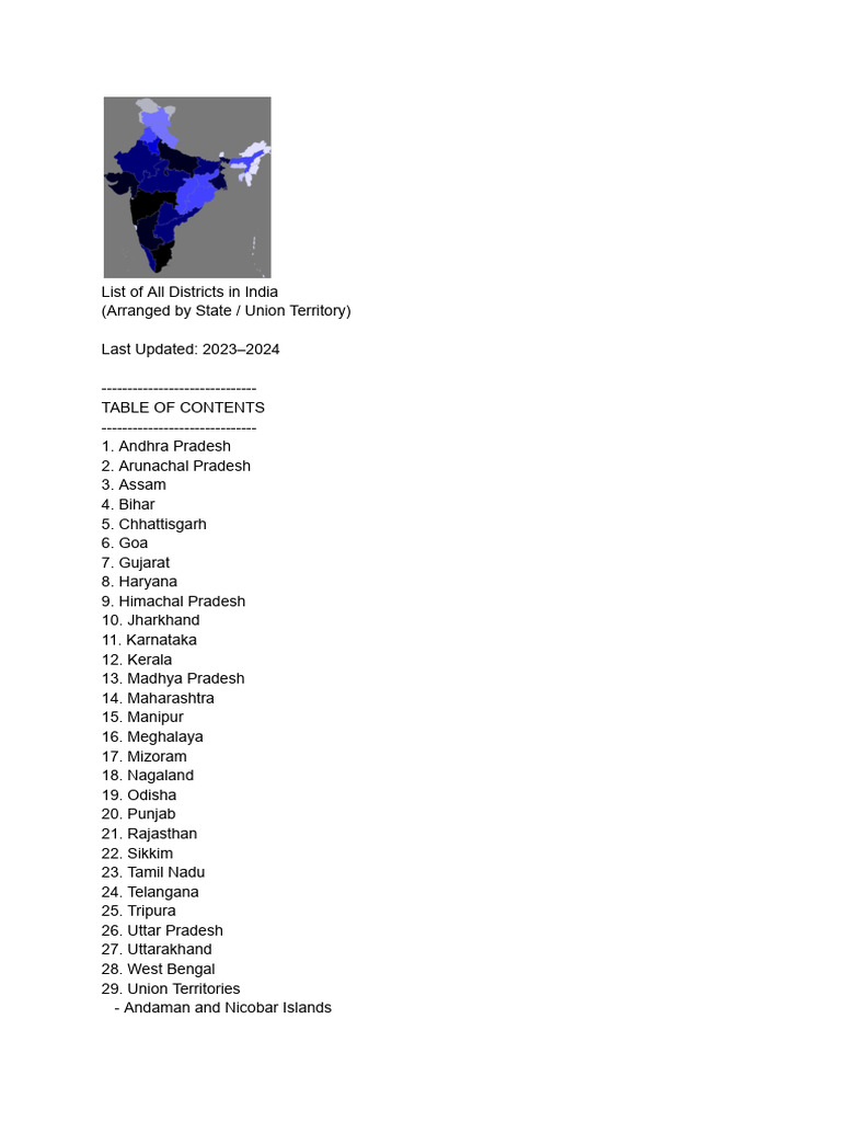 Districts of India by State 2024 | PDF | South Asia