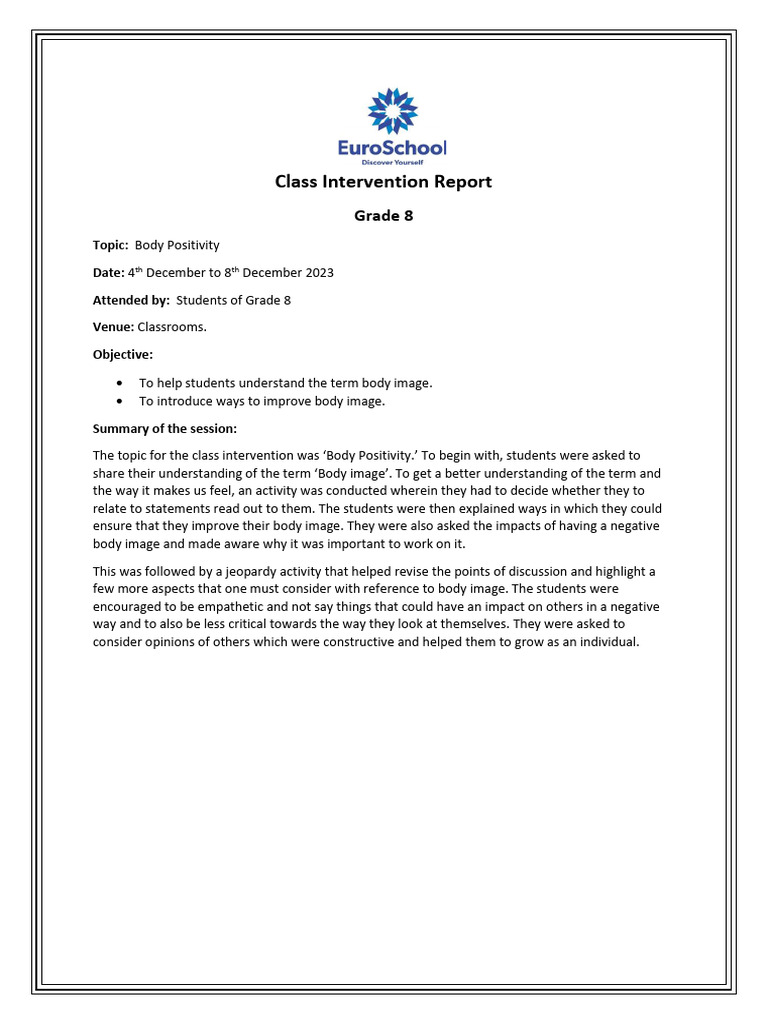 Class Intervention Report Grade 8 (2023-2024) TERM 2 | PDF