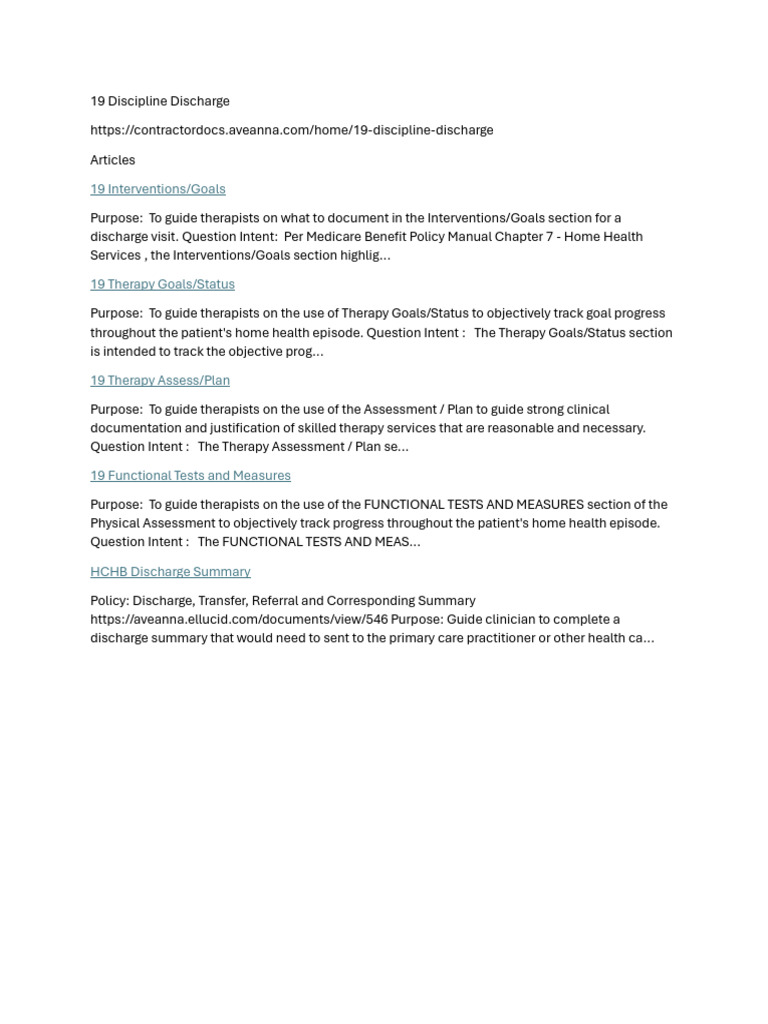 Discharge Documentation Guide for Therapists | PDF | Medical Record ...