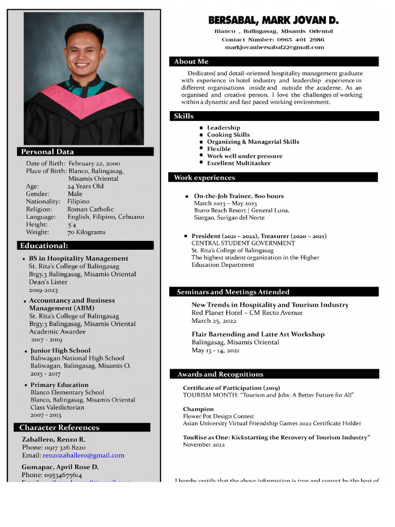 Mark Jovan Bersabal Resume 2 | PDF