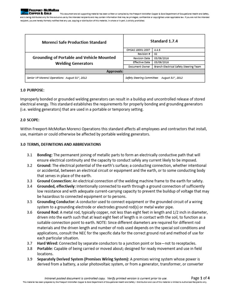 Grounding Requirements for Portable Welding Generators Standard | PDF ...