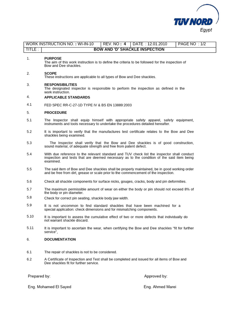 Bow and D' Shackle Inspection | PDF