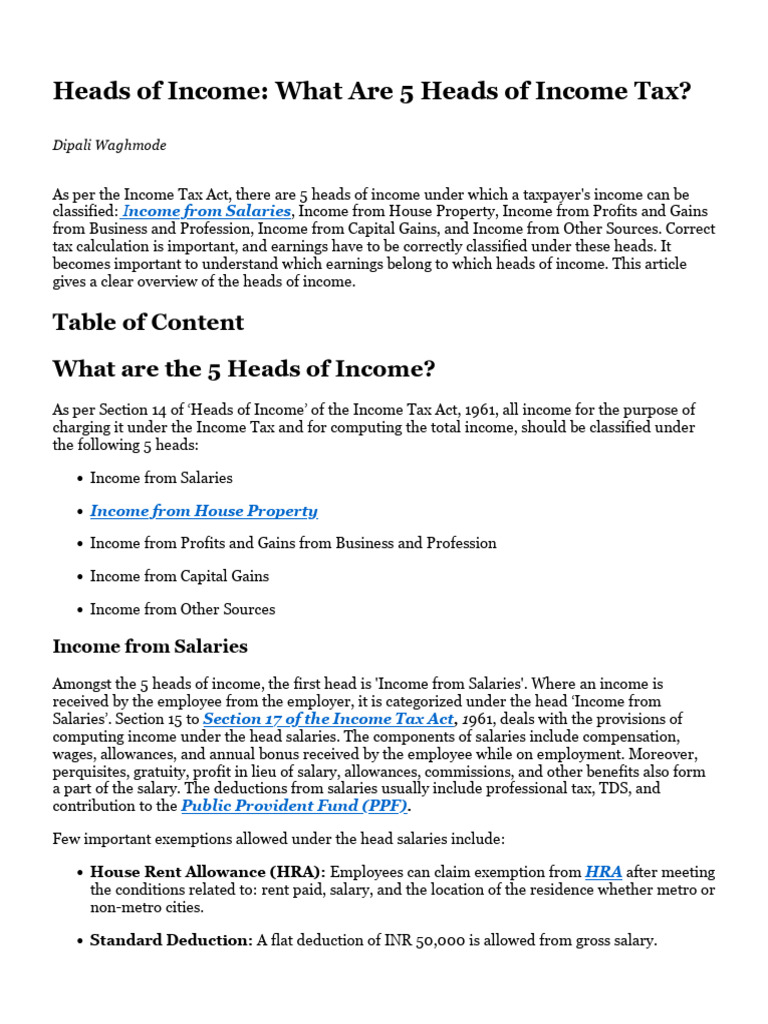 Overview of 5 Income Tax Heads | PDF | Income Tax | Taxes