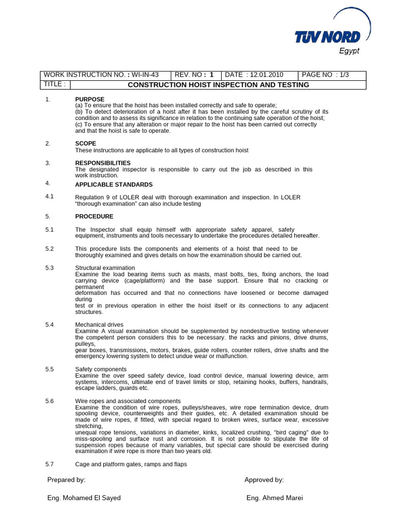 Construction Hoist Inspection Guide | PDF | Electrical Wiring ...