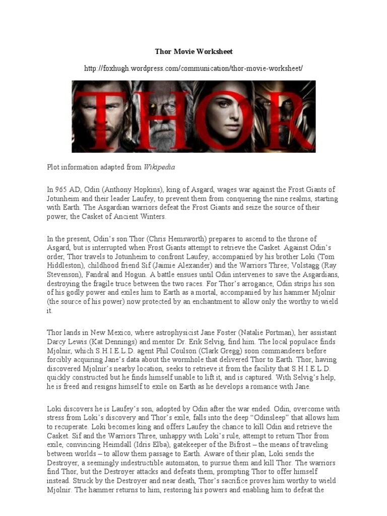 Thor Movie Worksheet | PDF | Loki (Comics) | Superheroes