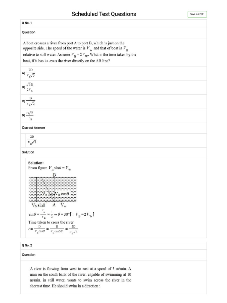 Kinematics 2d-River Boat Problems | PDF