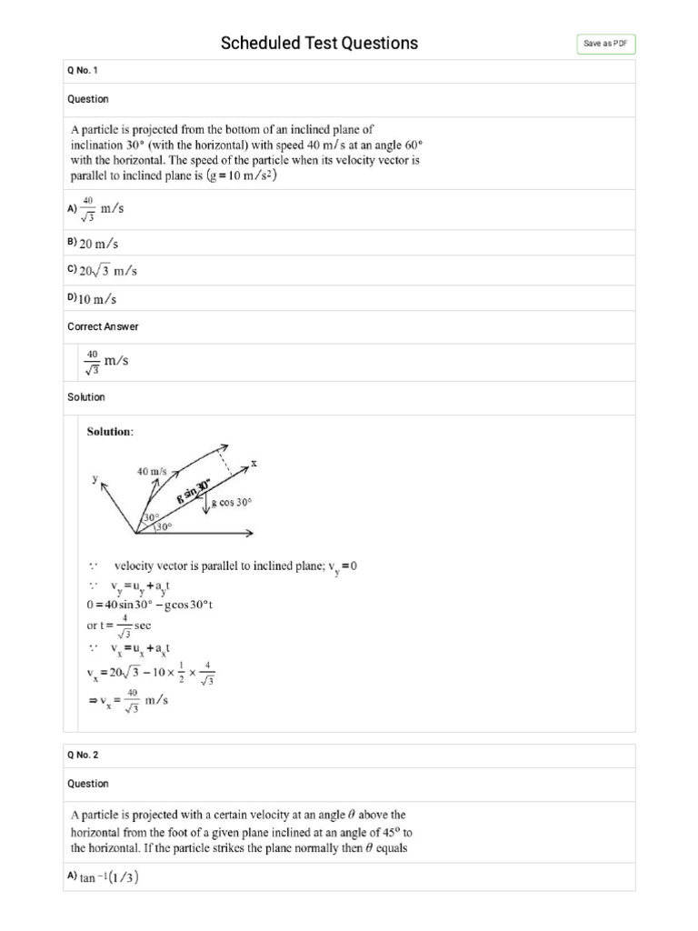 Kinematics 2D Projectile On Inclined Plane | PDF