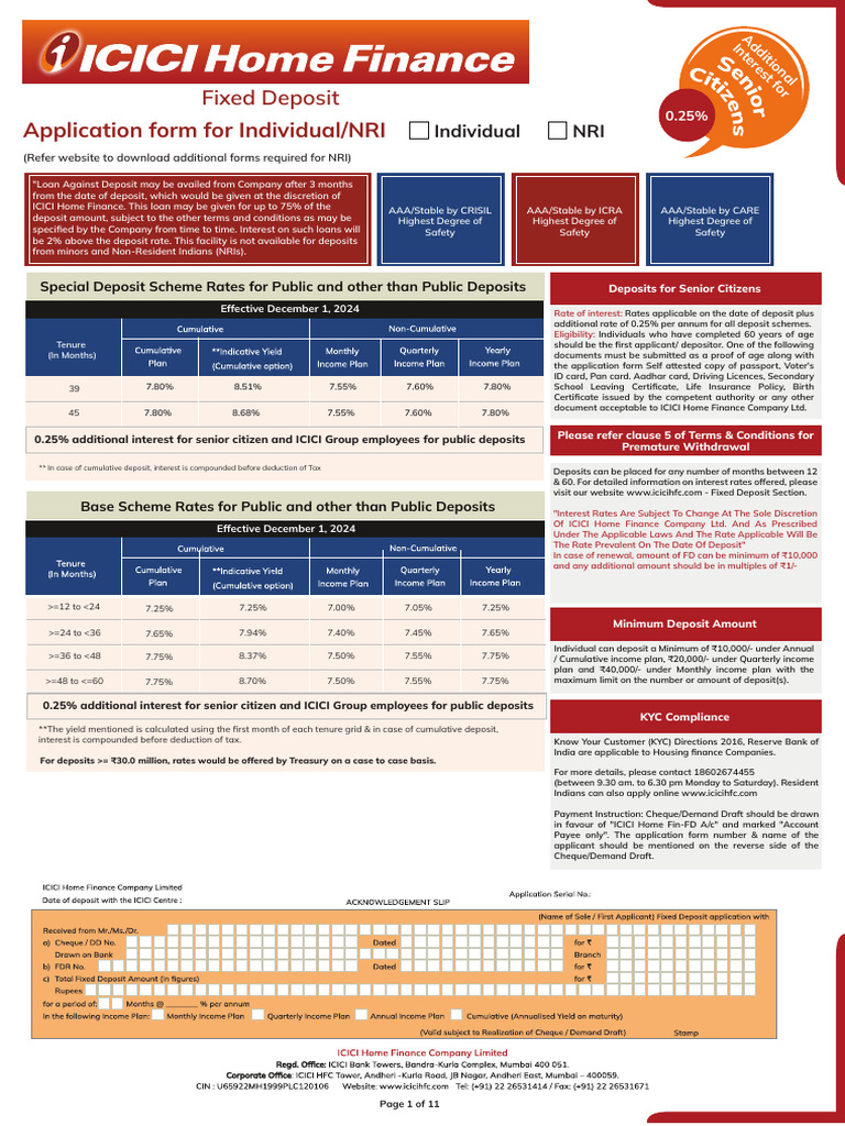 ICICI Home Finance Fixed Deposit Rates | PDF | Payments | Indemnity