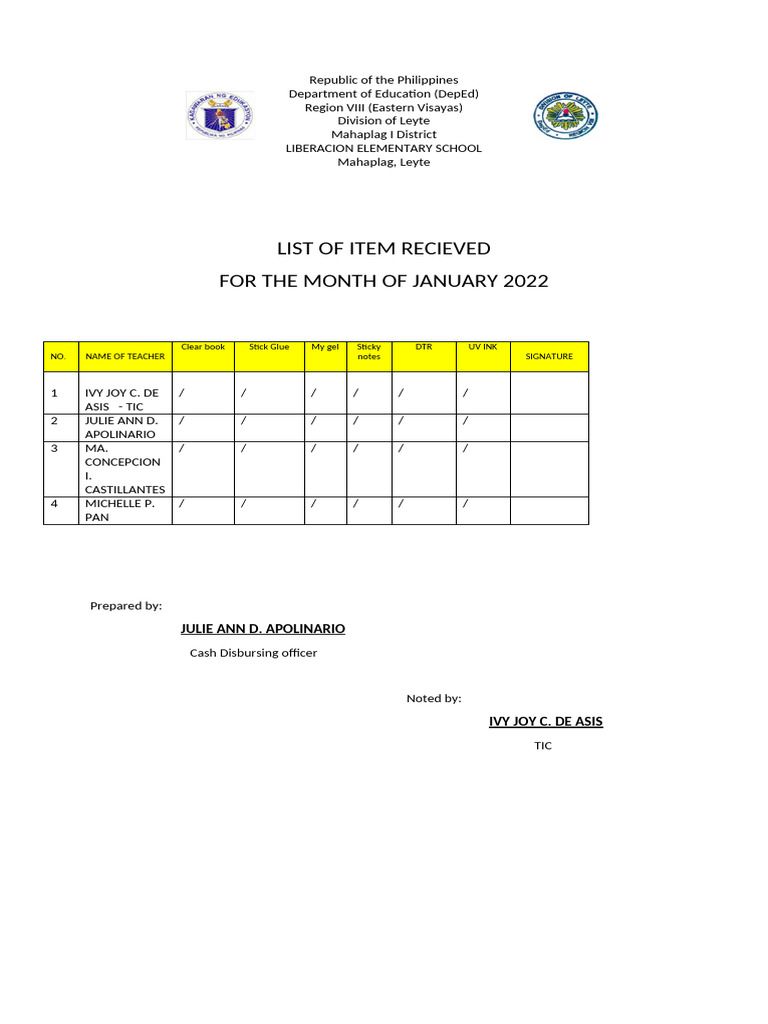 List of Item Recieved | PDF