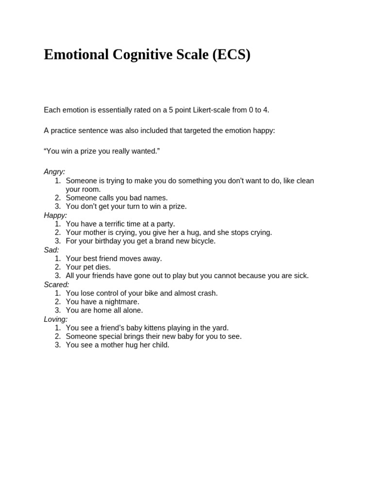 Emotional Cognitive Scale | PDF