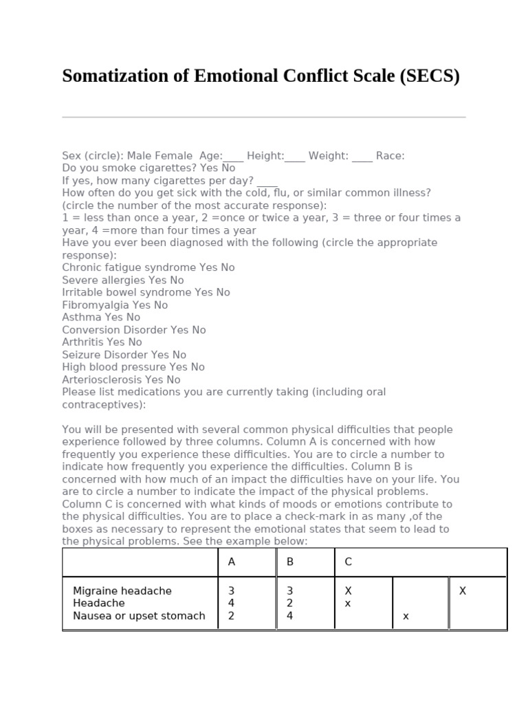 Somatization of Emotional Conflict Scale | PDF | Headache | Clinical ...