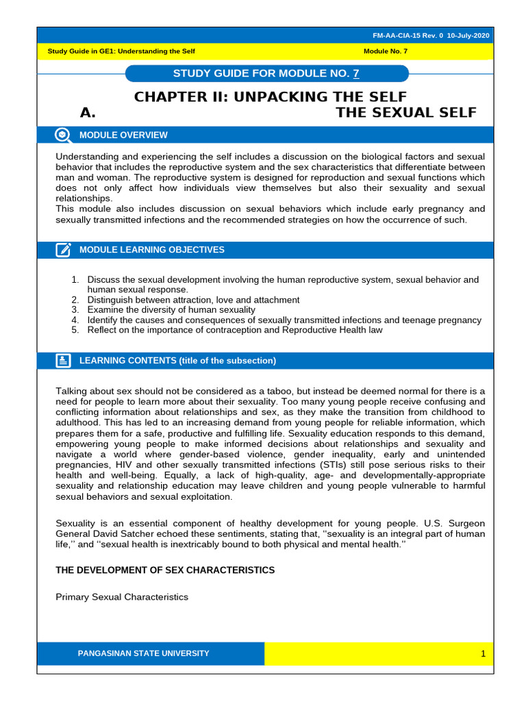 GE1 Module 7 - Sexual Self | PDF | Sexually Transmitted Infection | Lgbt