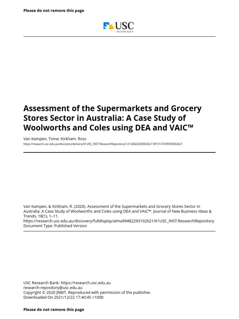 Assessment of The Supermarkets and Grocery Stores Sector in Australia ...