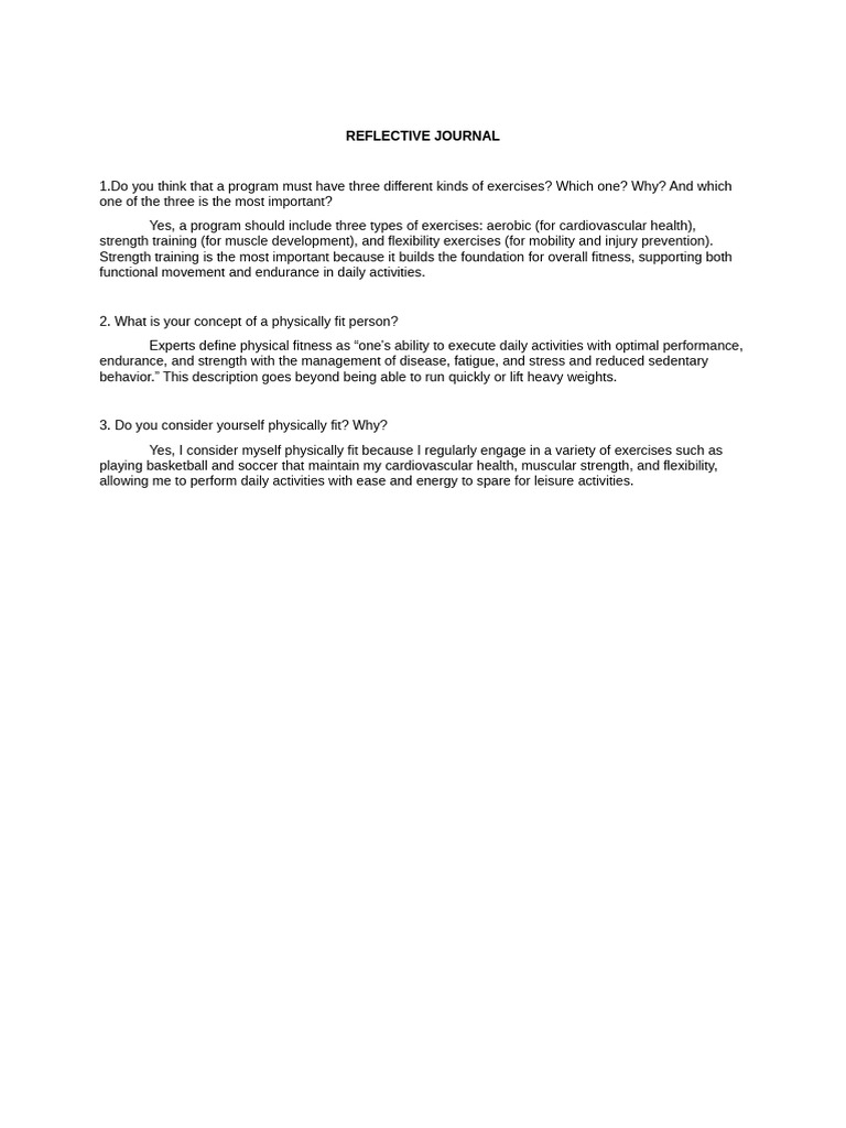 Reflective Journal - Pathfit | PDF