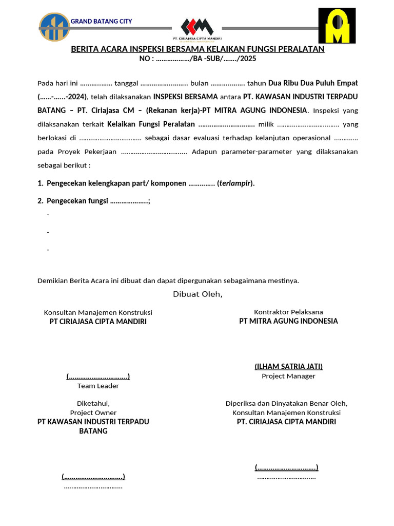 (Form) Ba Inspeksi Bersama | PDF