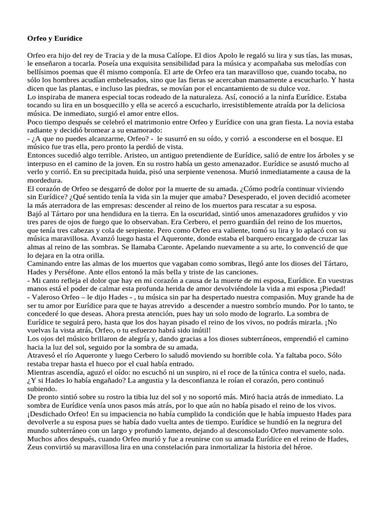 Orfeo y Eurídice | PDF | Orfeo | infierno