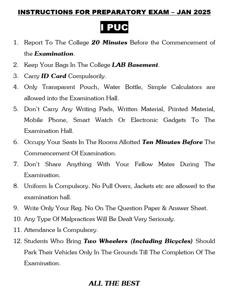 Instructionforthepreparatoryexam-Ipuc 76354 | PDF