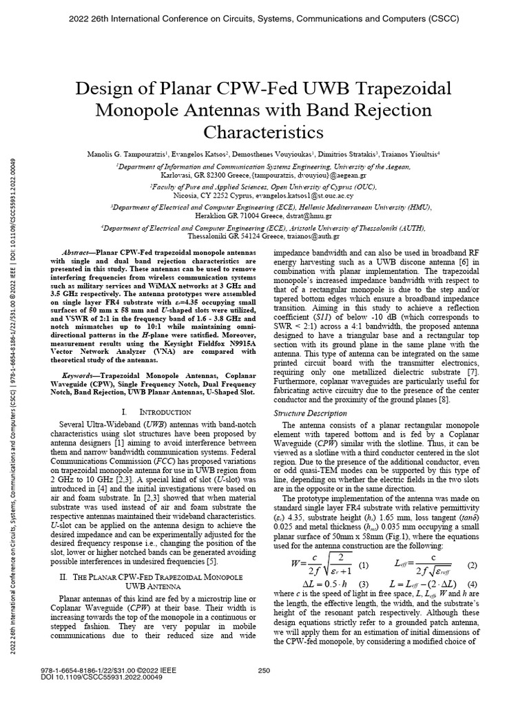 UWB Trapezoidal Monopole Antennas Design | PDF | Antenna (Radio) | Electronics