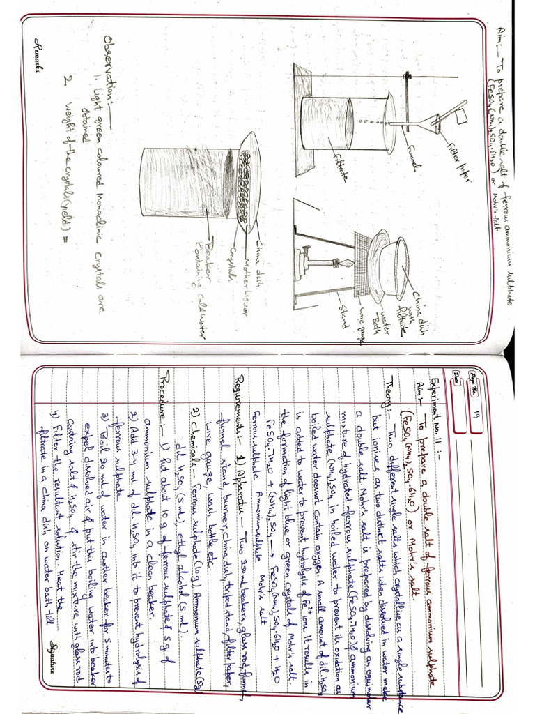 experiment number 6to prepare a double salt of ferrous ammonium ...