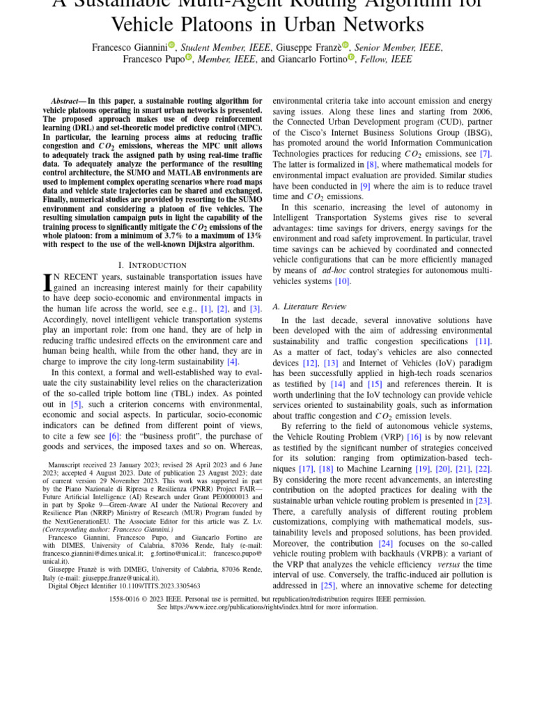 A Sustainable Multi-Agent Routing Algorithm For Vehicle Platoons in ...