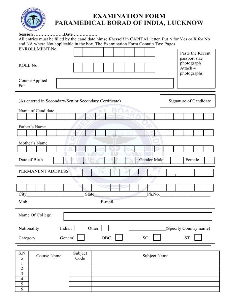 Examination Form (1) | PDF