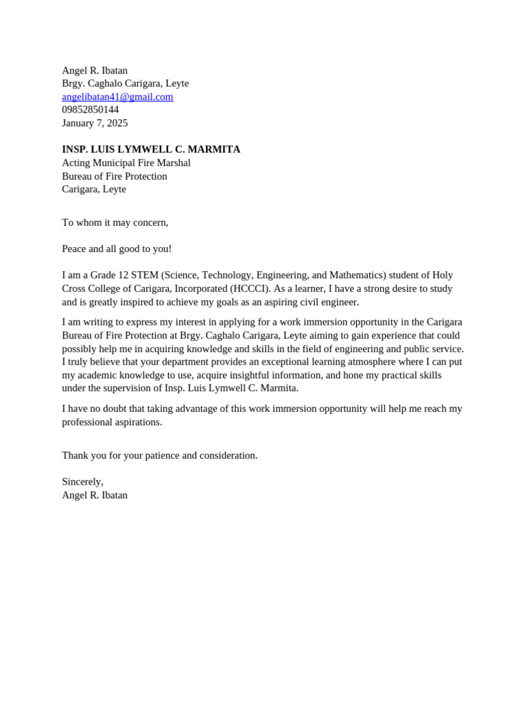 Application Letter Angel | PDF