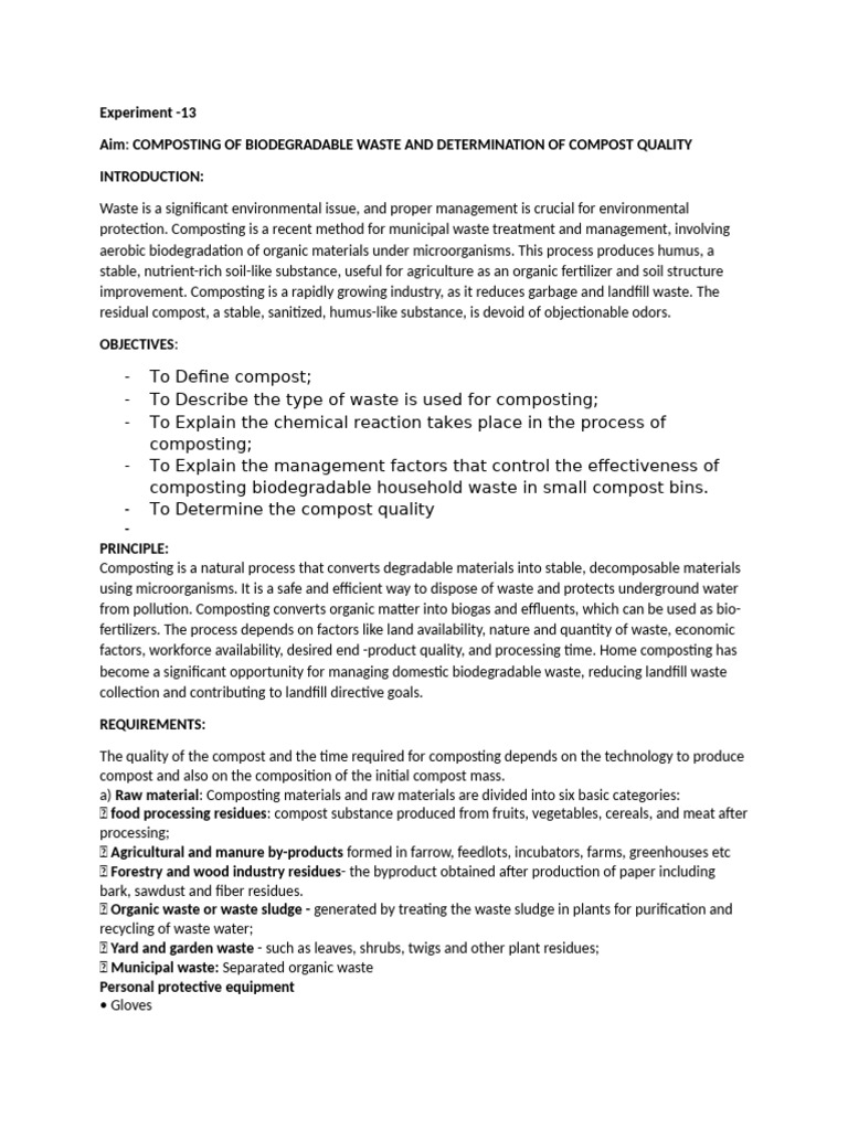 Experiment 13 | PDF | Compost | Biodegradation