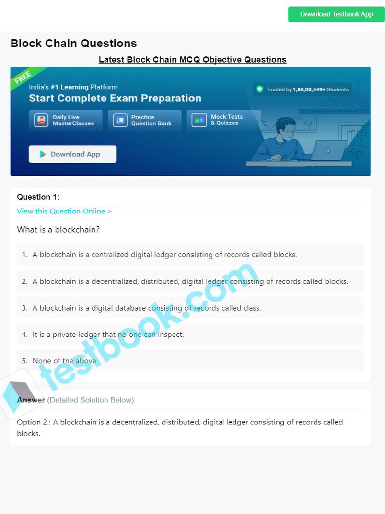 Mcq on Block Chain 5eea6a0d39140f30f369e30d | PDF