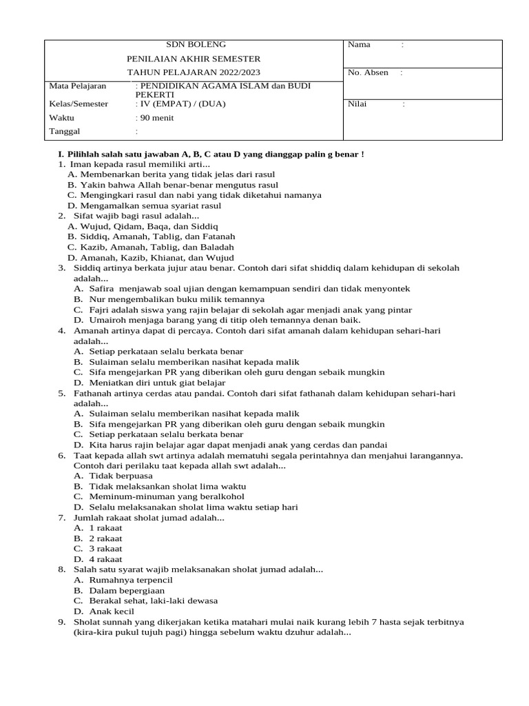 Soal Pas 2 KLS 4 | PDF