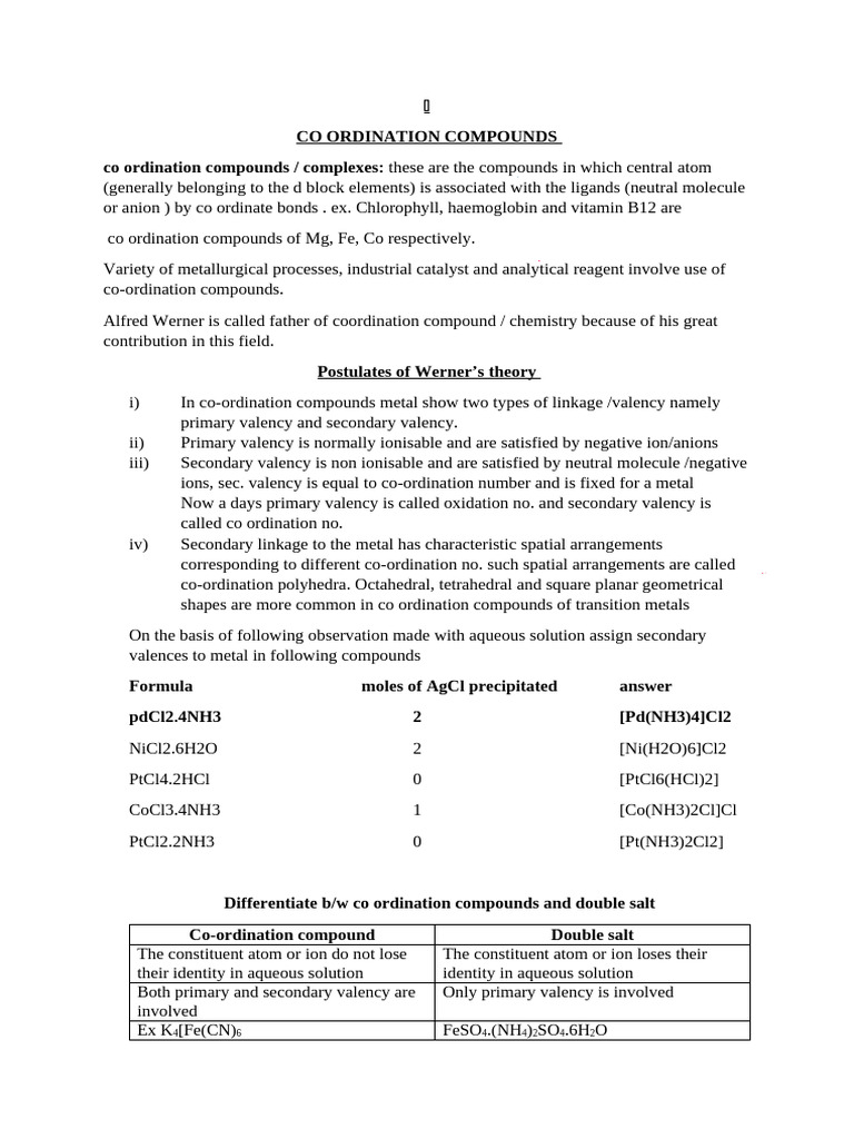 Coordination Compounds Notes Ongoing | PDF | Ligand | Coordination Complex
