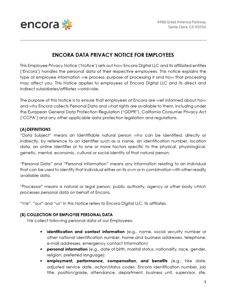 Encora Employee Data Privacy Notice | PDF | Employment | Privacy