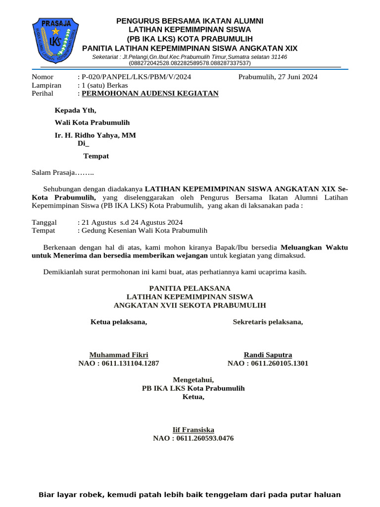 Surat Permohonan Audensi A19 Asli | PDF