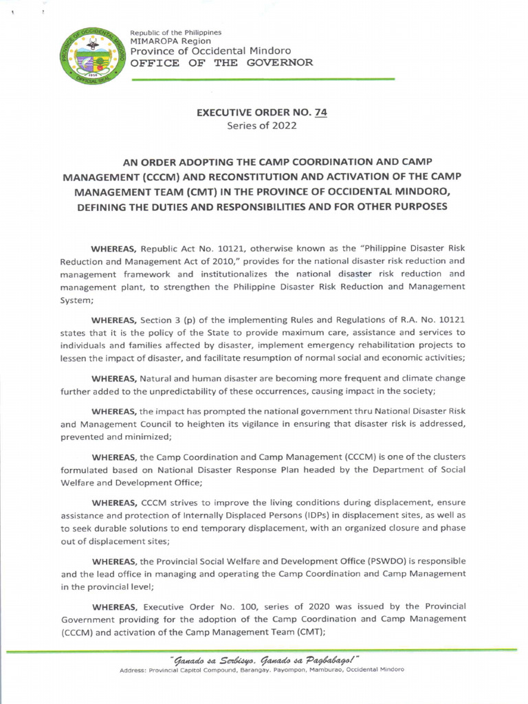 74 Camp Management Team Duties and Responsibilities | PDF