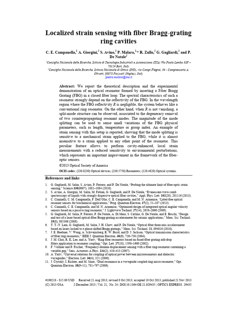 Localized Strain Sensing With Fiber Bragg-Grating | PDF | Optical Fiber ...