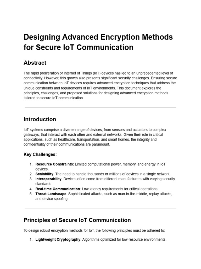 Designing Advanced Encryption Methods For Secure IoT Communication | PDF | Internet Of Things ...